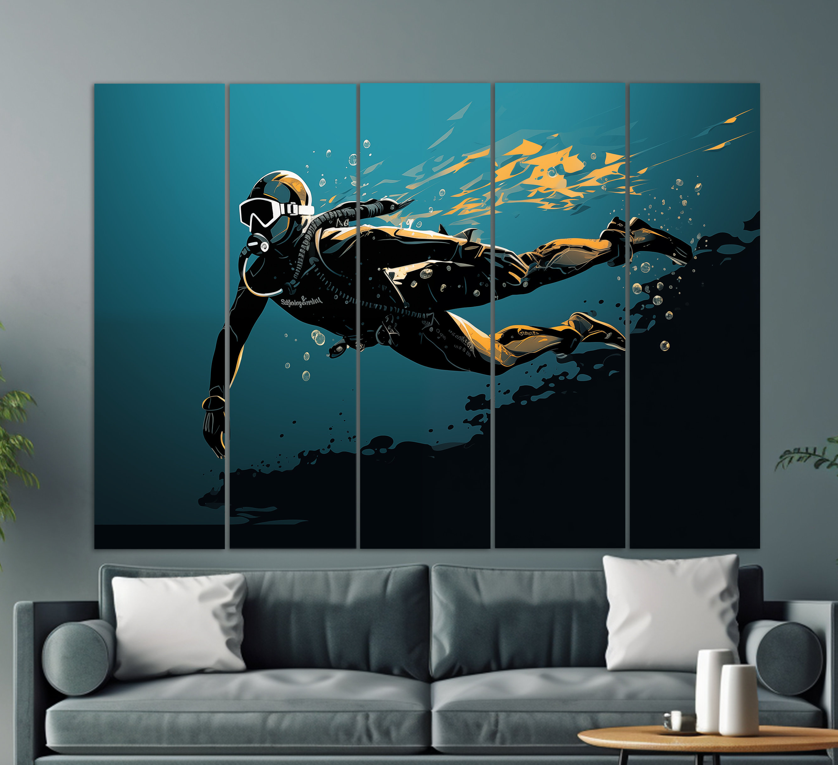 Diving Wall Art, Abstract Scuba Diver Canvas Print, Diver Gift, Diving ...