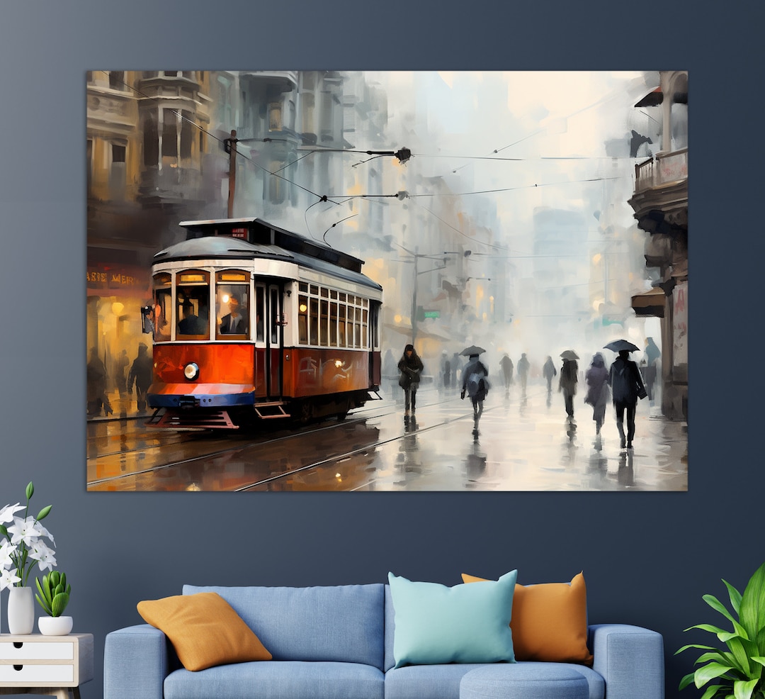 Istanbul Oil Painting Canvas Print, Misty Istiklal Street, Istanbul ...