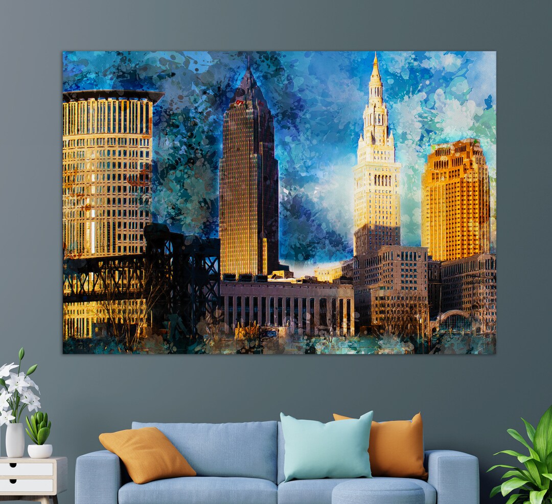 Akron, Ohio Canvas Print, Akron Skyline, Akron Painting, Akron Wall Art ...
