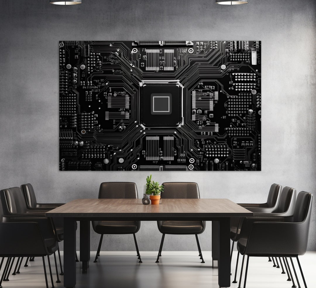 Electronic Chip Canvas Print, Computer Wall Art, Microcircuit Canvas ...