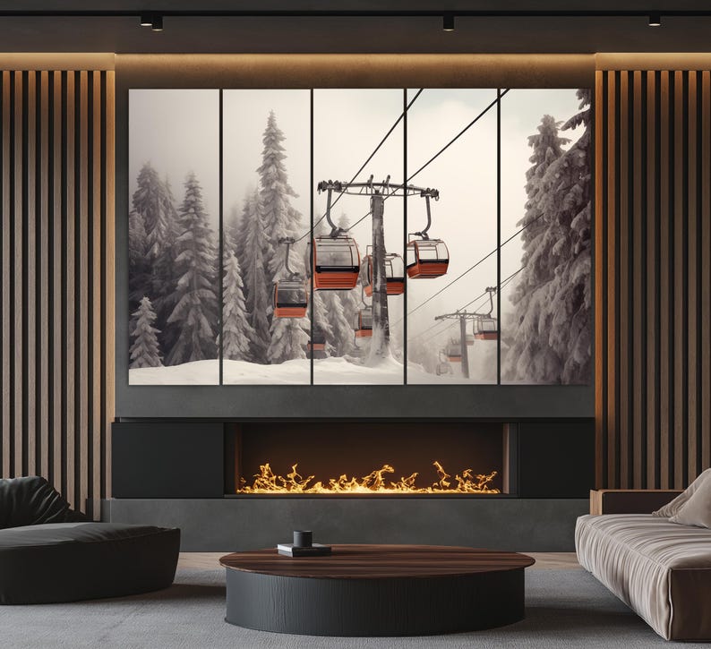 Ski Lift Canvas Print, Winter Painting, Abstract Ski Wall Art, Ski Lift ...