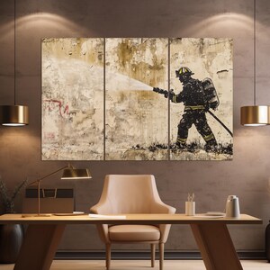 Firefighter Graffiti Canvas Print in Banksy Style, Firefighter Street ...