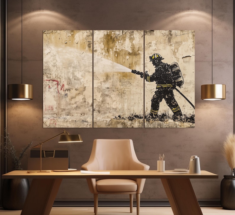 Firefighter Graffiti Canvas Print in Banksy Style, Firefighter Street ...