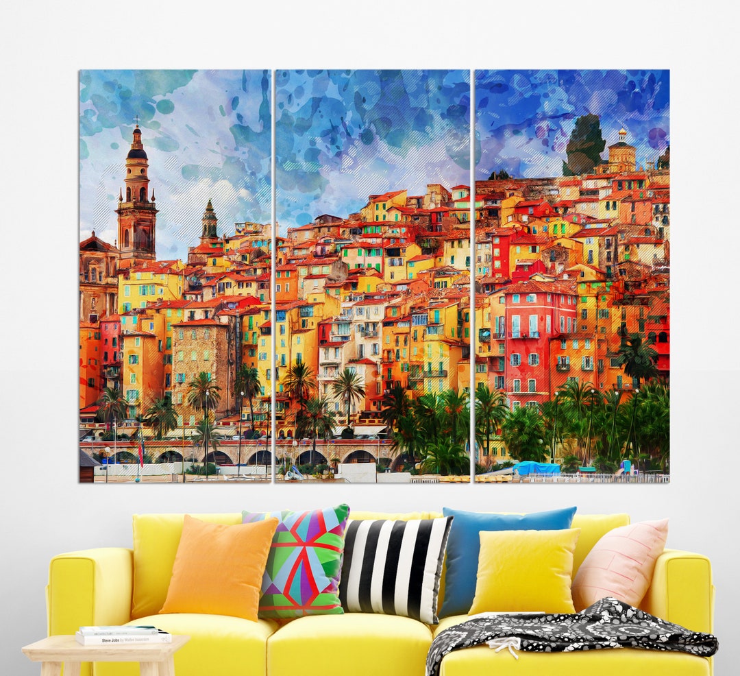 Menton, French Riviera Canvas Print, Menton Painting, Menton Print ...