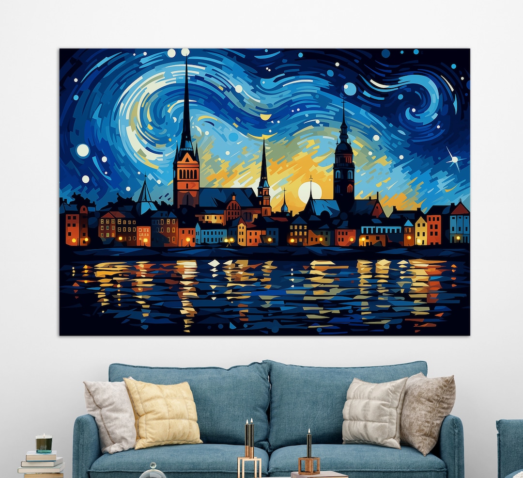 Riga Wall Art, Riga Van Gogh Style Canvas Print, Abstract Riga Painting ...