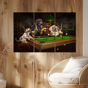 Dogs Playing Billiards Canvas Print, Billiard Room Decor, Billiards ...