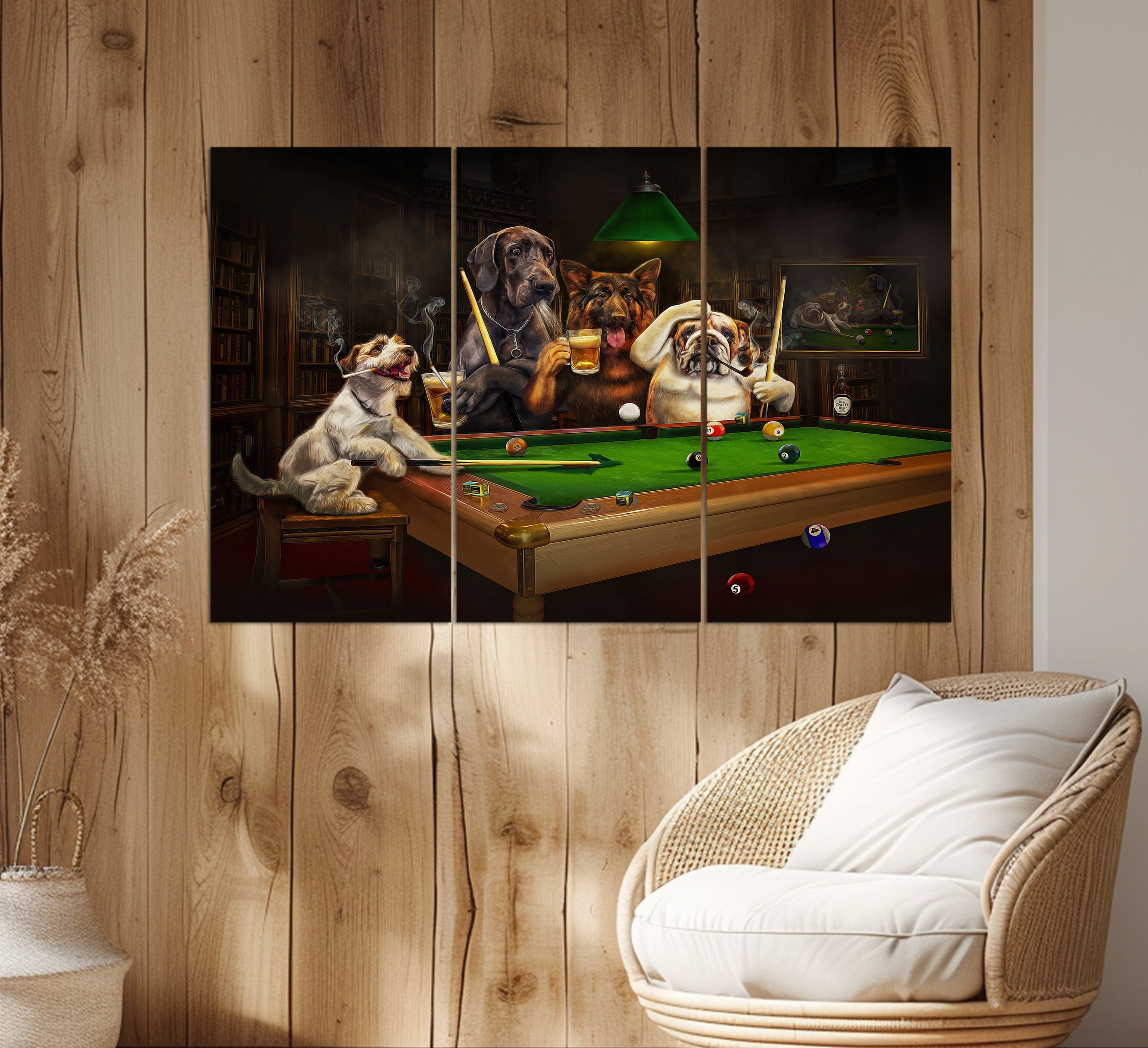 Dogs Playing Billiards Canvas Print, Billiard Room Decor, Billiards ...