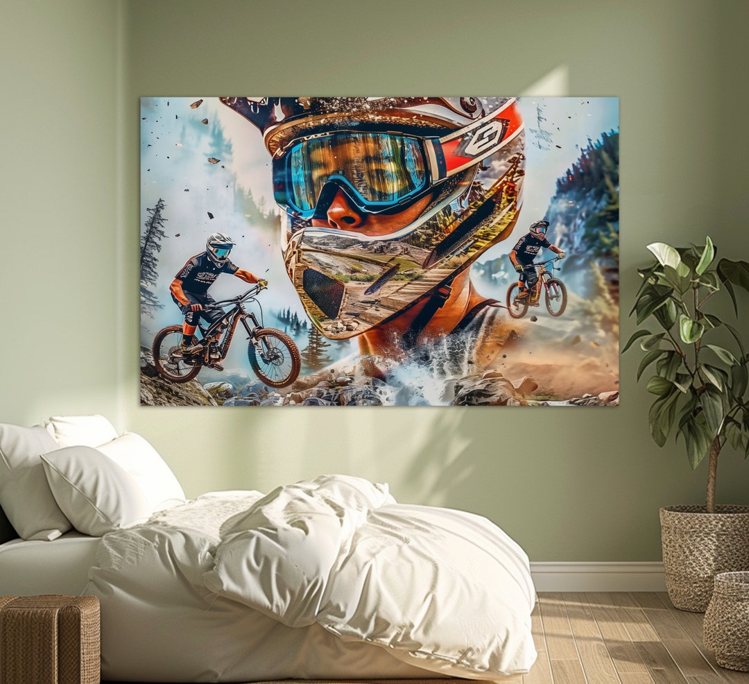 Abstract Mountain Bike Canvas Print, Downhill Canvas Art, Extreme Wall ...