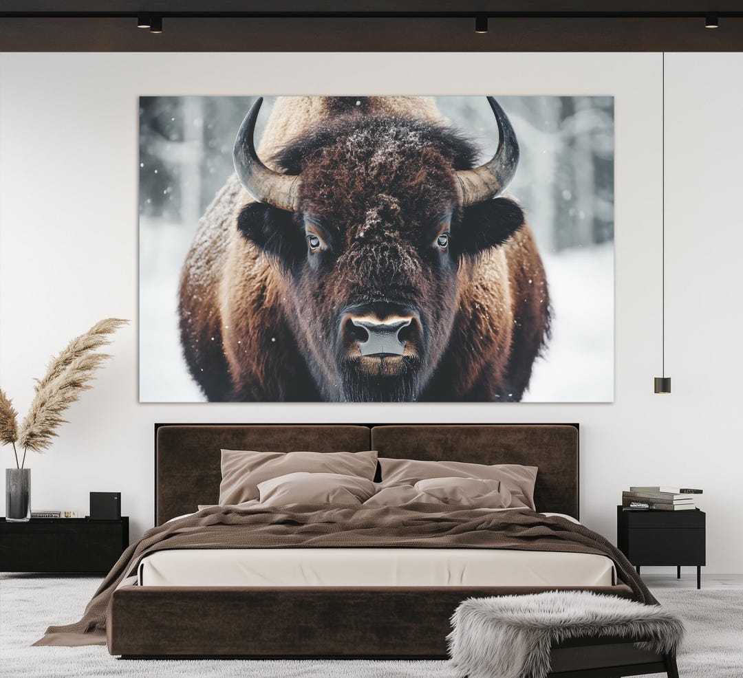Majestic Bison Portrait Canvas Print, American Bison Painting, Buffalo ...