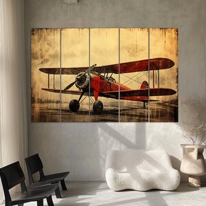 Vintage Biplane Canvas Print, Retro Airplane Painting, Aircraft Wall ...