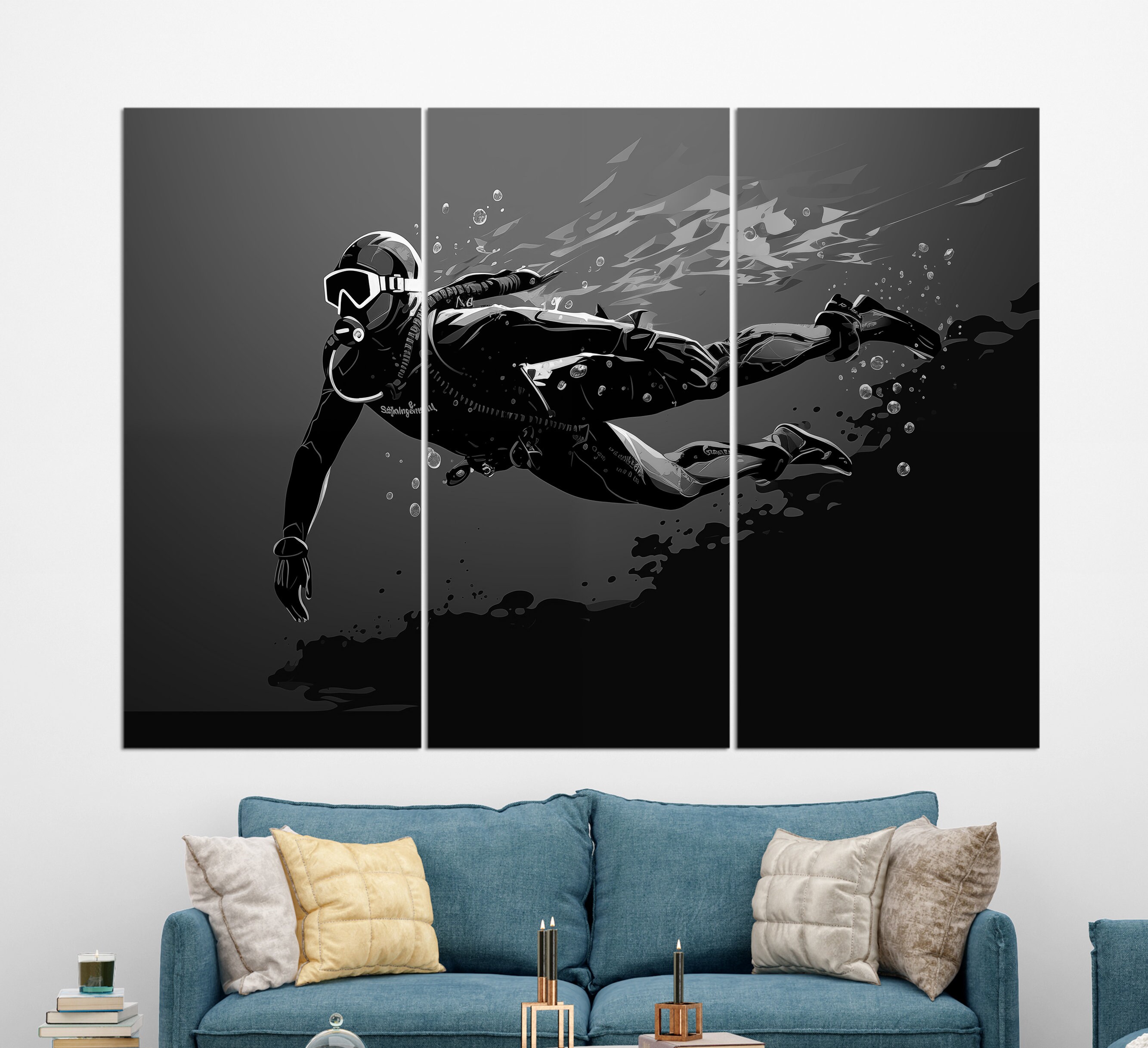 Diving Wall Art, Abstract Scuba Diver Canvas Print, Diver Gift, Diving ...