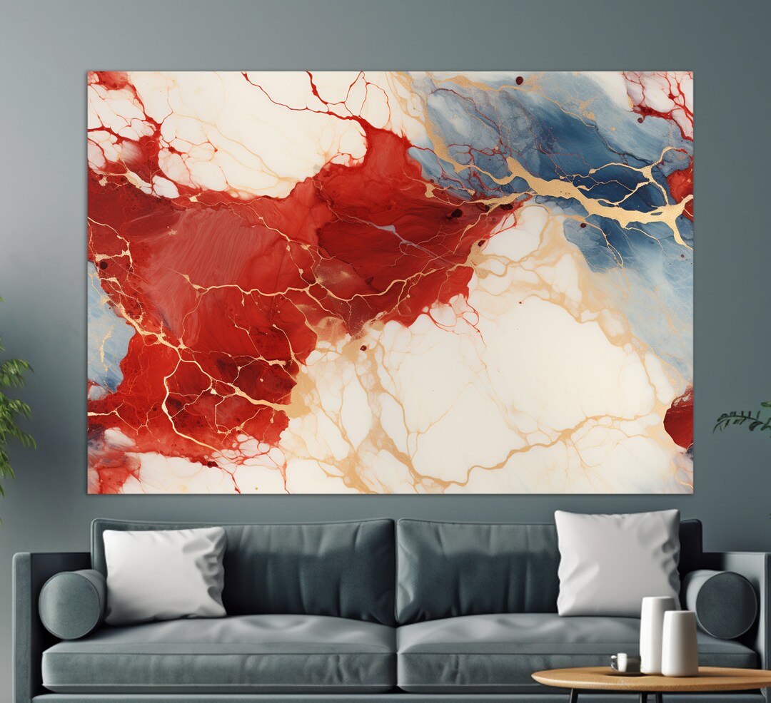 Abstract Red Marble Painting Canvas PRINT, Marble Wall Art, Minimalist ...