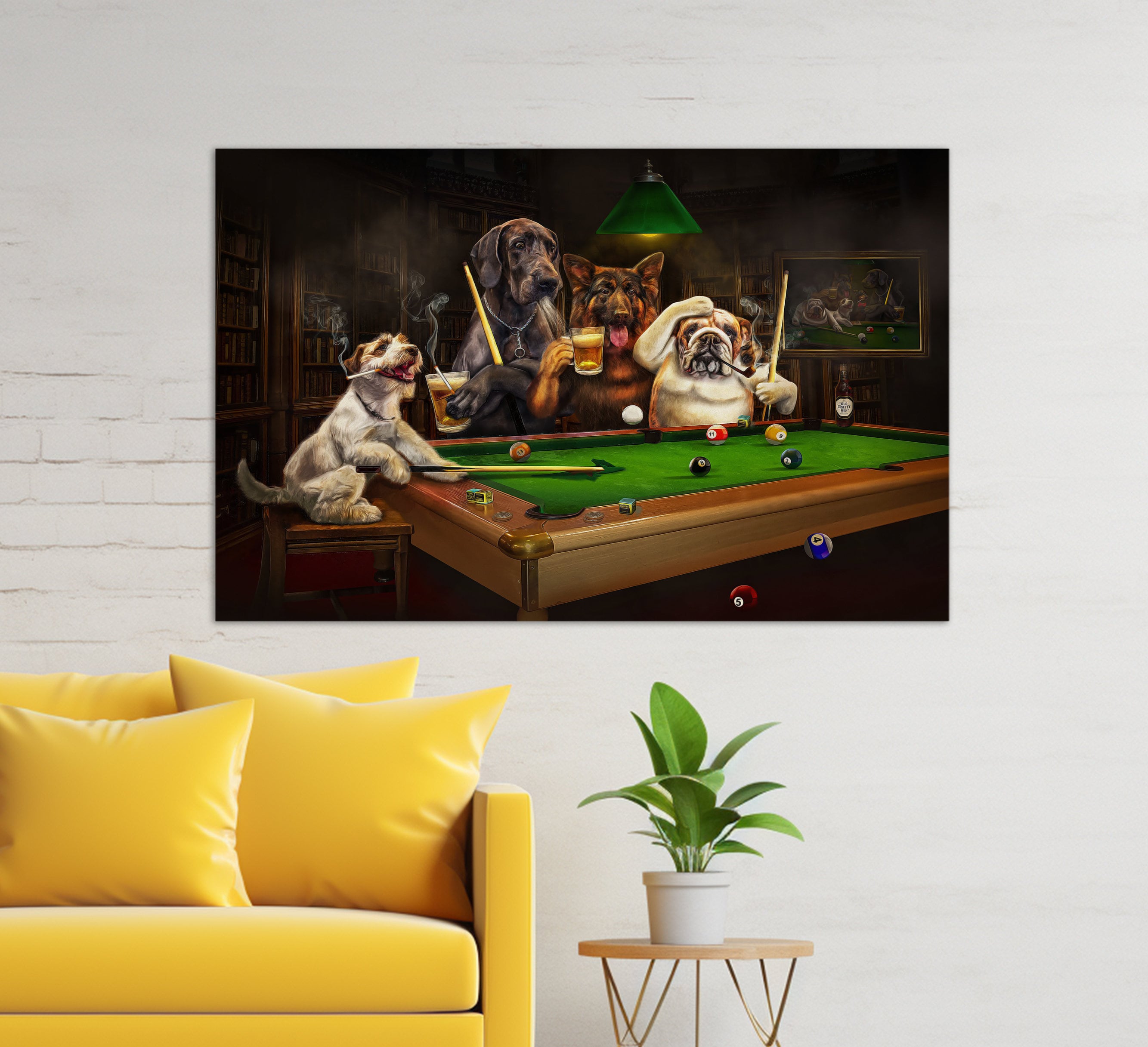 Dogs Playing Billiards Canvas Print, Billiard Room Decor, Billiards ...