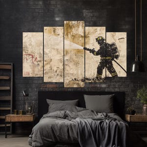 Firefighter Graffiti Canvas Print in Banksy Style, Firefighter Street ...
