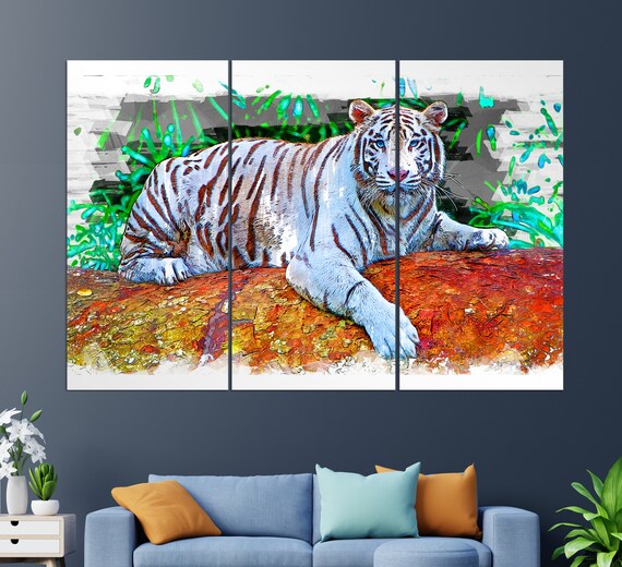 Tiger Poster White Tiger Painting Tiger Wall Art Tiger Canvas Art White ...