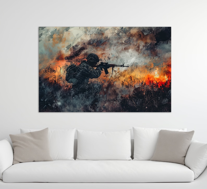 Military Canvas Wall Art, Abstract Soldier Painting, Soldier Canvas ...
