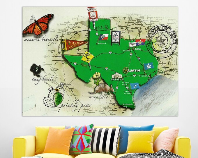 Texas Poster, Texas Map Art, Texas Map Wall Art, Texas Canvas, Texas ...