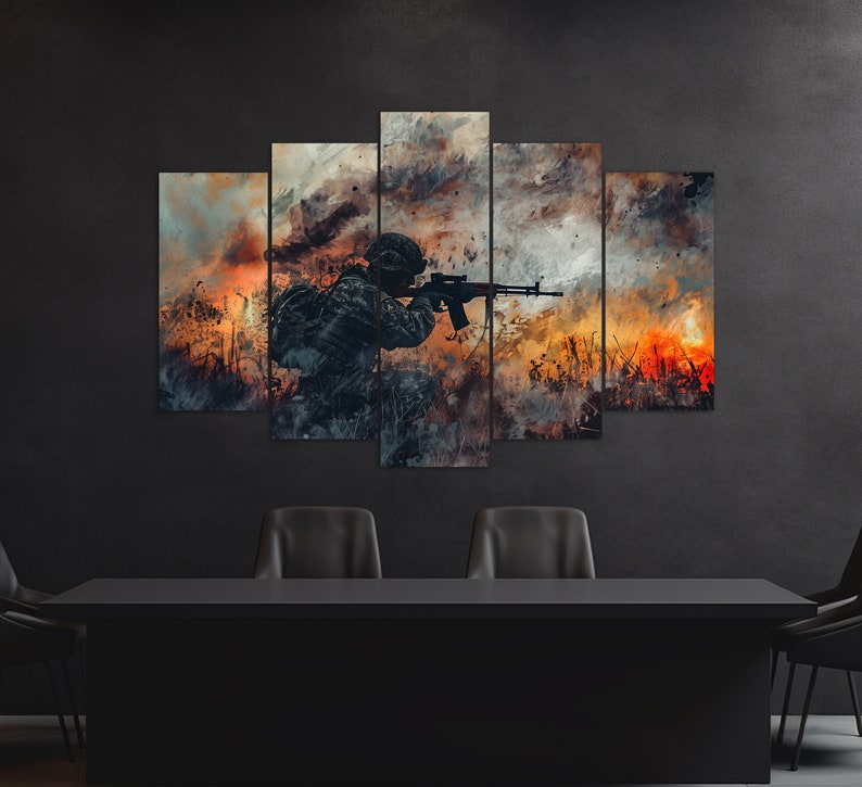 Military Canvas Wall Art, Abstract Soldier Painting, Soldier Canvas ...