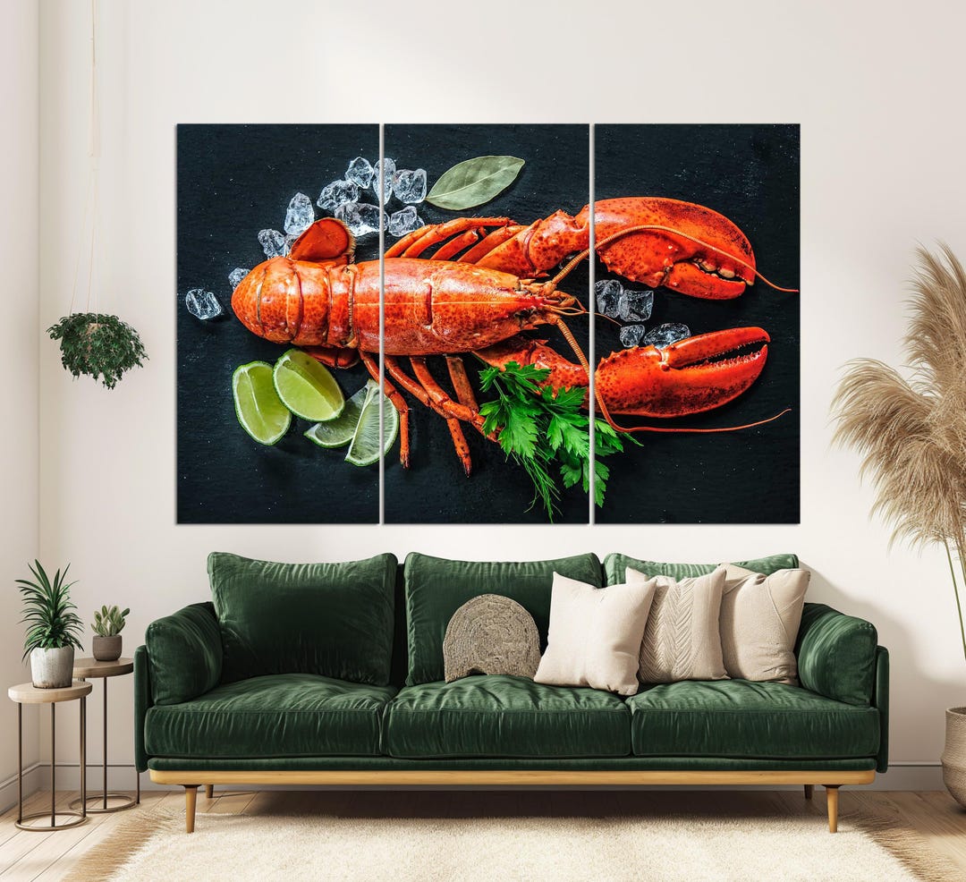 Lobsters Wall Art, Lobster Canvas Print, Lobster Painting, Kitchen Wall ...