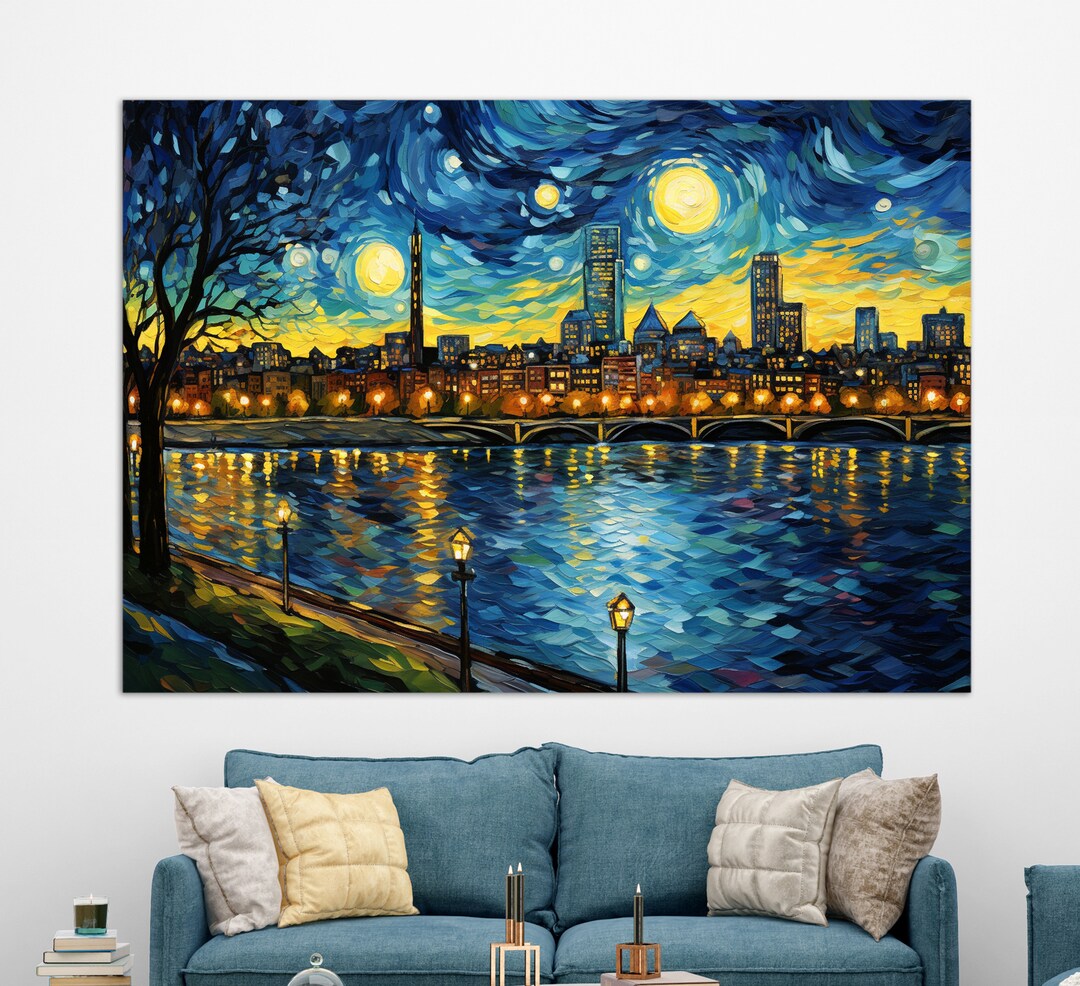 Boston Van Gogh Style Canvas Print, Boston Painting, Boston Wall Art - Etsy