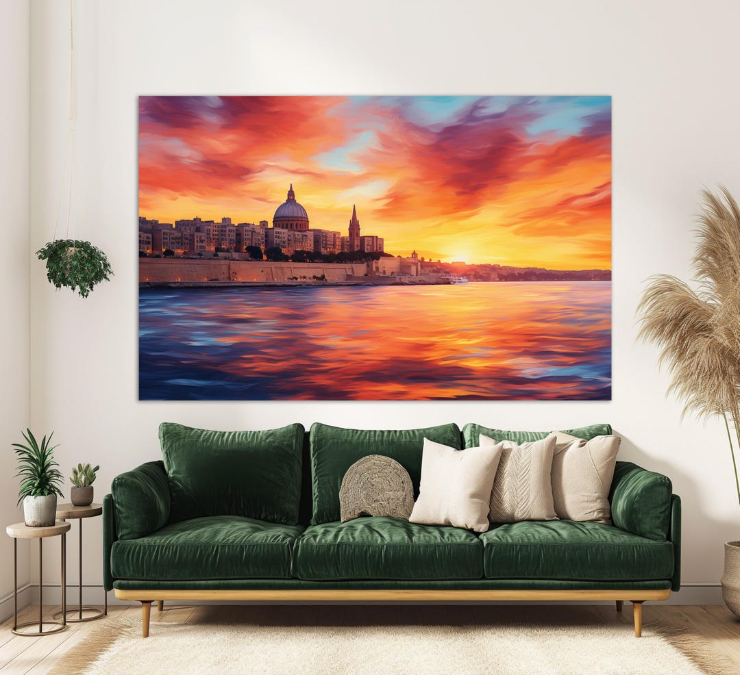 Valletta Scenic Sunset Painting, Valletta Canvas Print, Malta Wall Art ...