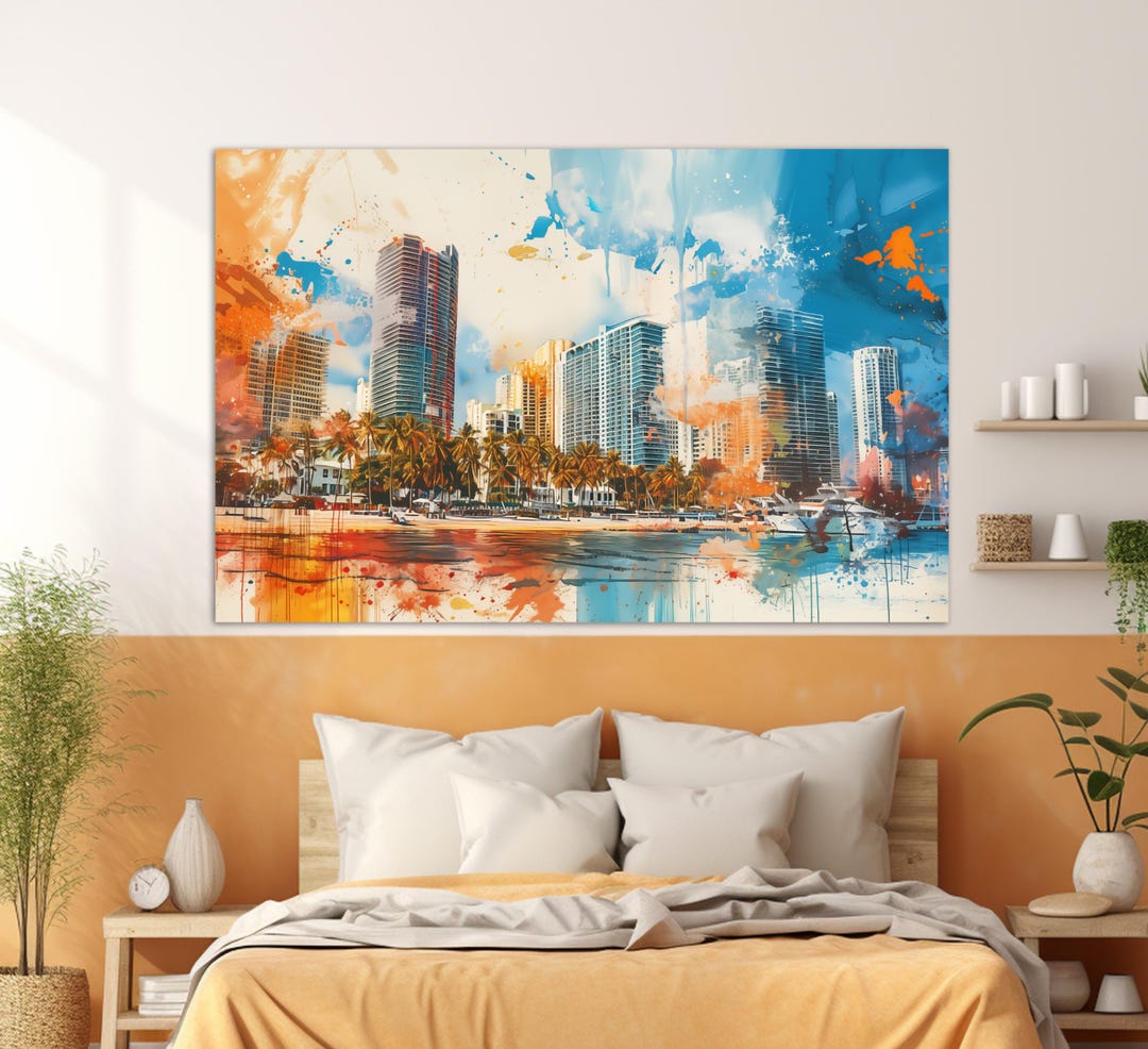 Miami Skyline Canvas Print, Large Miami Wall Art, Miami Painting ...