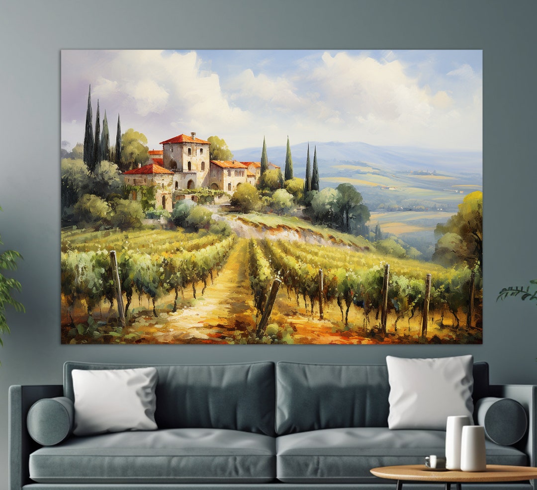 Vineyards in Tuscany Oil Painting Canvas Print, Tuscany Wall Art ...
