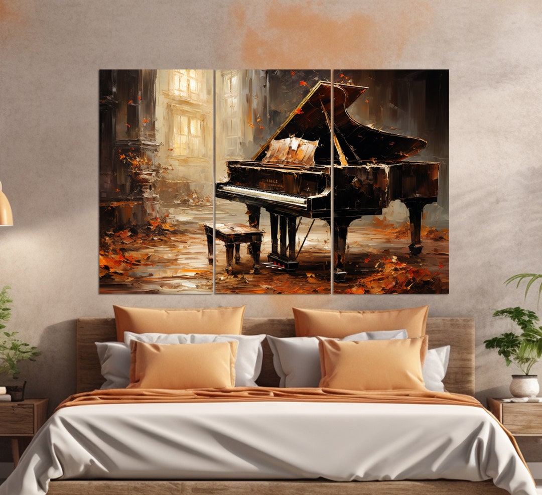 Vintage Grand Piano Oil Painting PRINTED on Canvas, Piano Wall Art ...