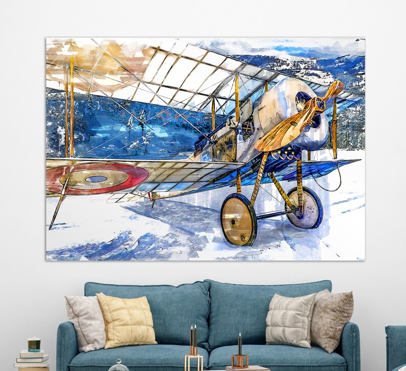Vintage Airplane Canvas Print Bi-plane Painting Aircraft - Etsy