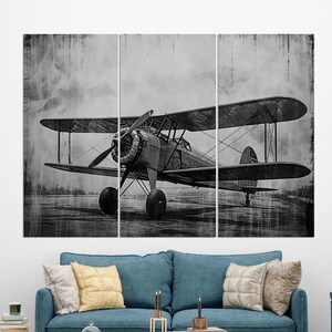 Vintage Biplane Canvas Print, Retro Airplane Painting, Aircraft Wall ...