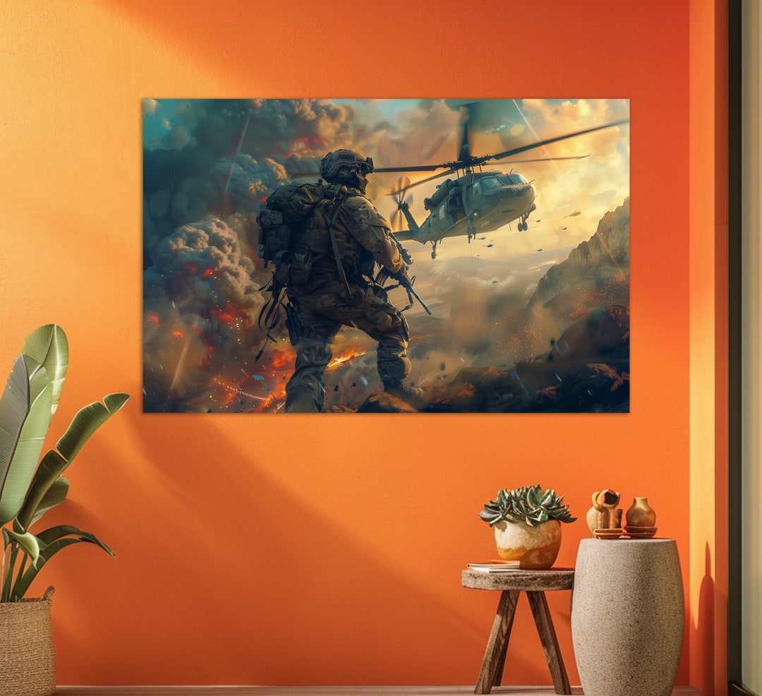 Warfare Wall Art, Military Canvas Wall Art, Abstract Soldier Painting ...