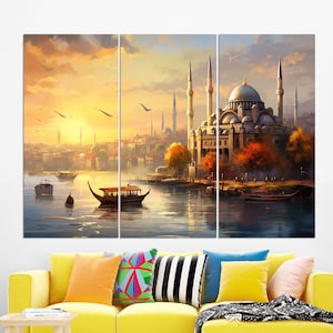 Misty Istanbul Painting Canvas Print, Blue Mosque, Istanbul Wall Art ...