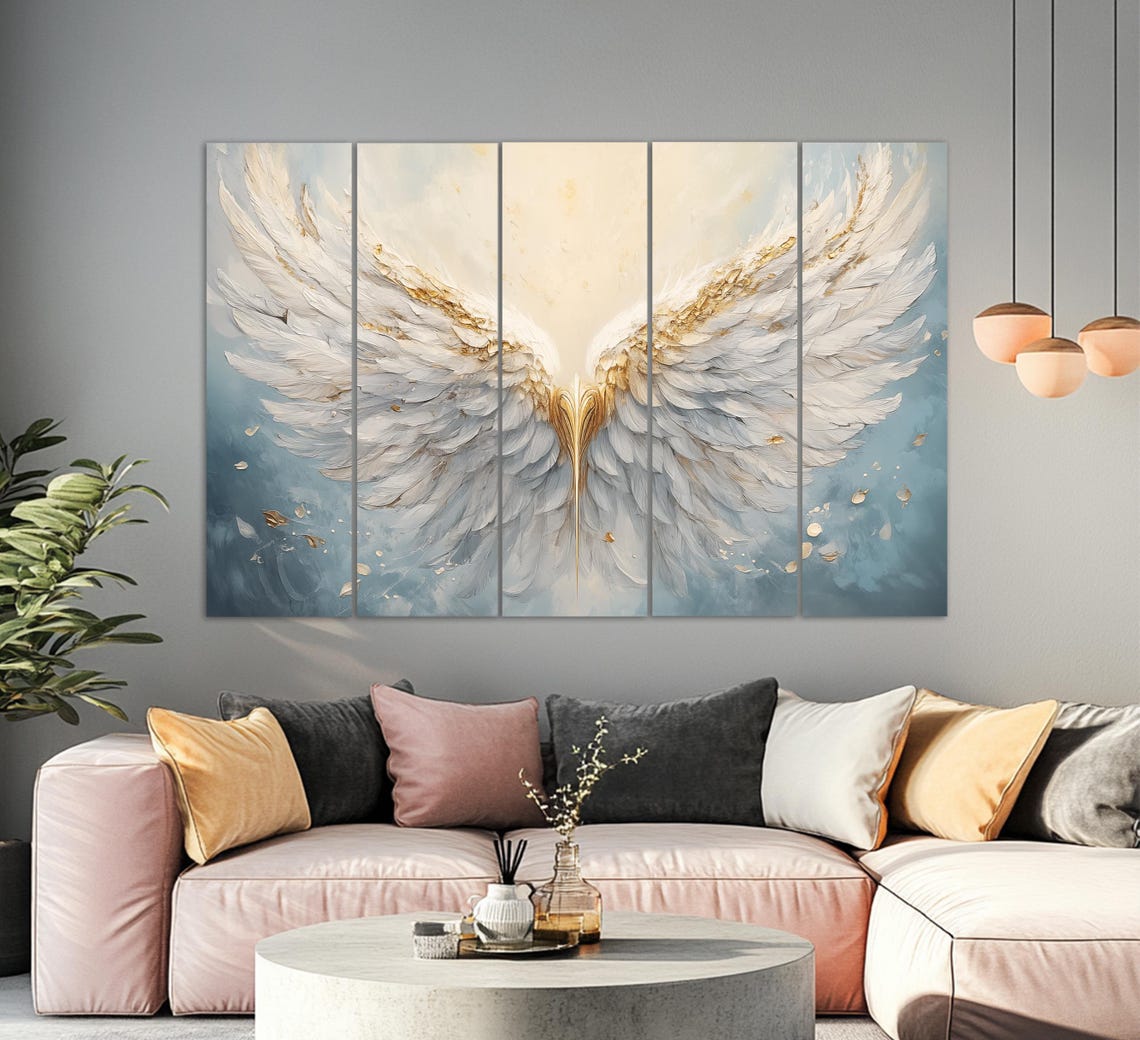 Abstract Angel Wings Canvas Print, White Angel Wings Painting ...