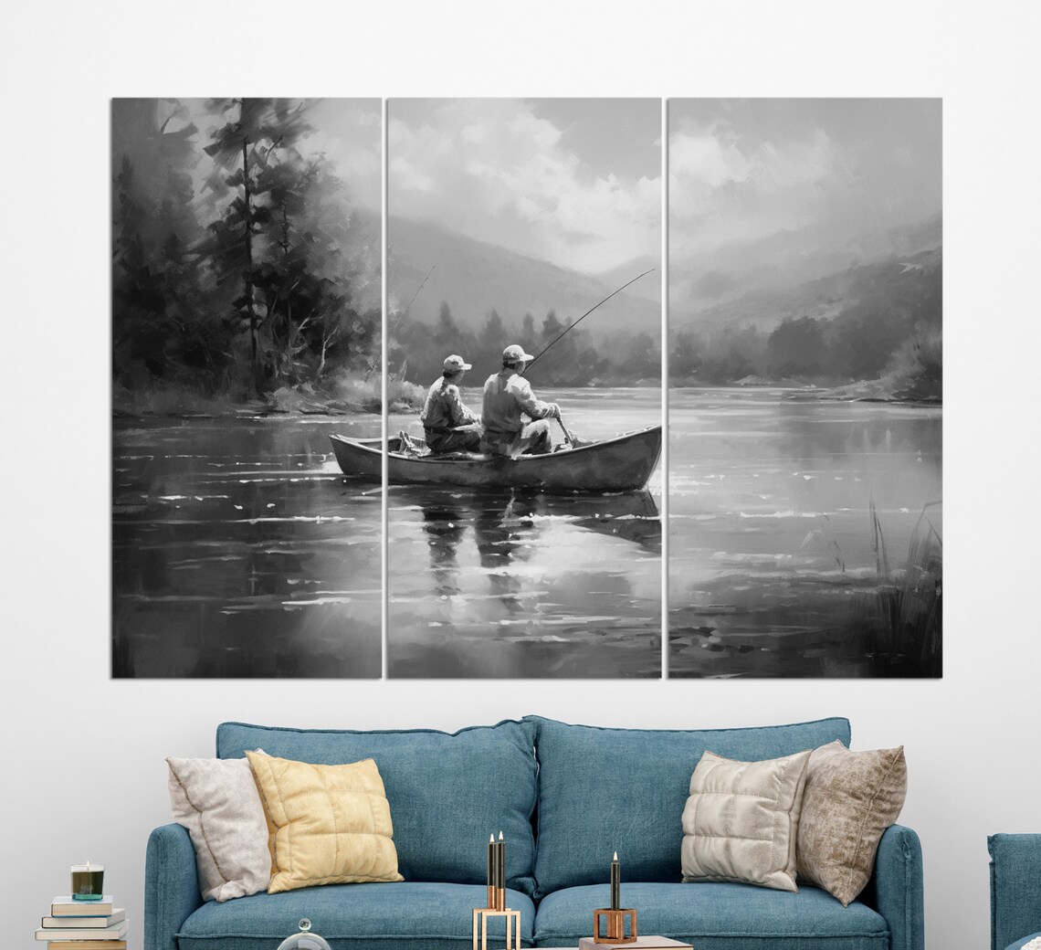 Fishing Boat on the Lake Painting, Fishing Wall Art, Fishing Canvas ...