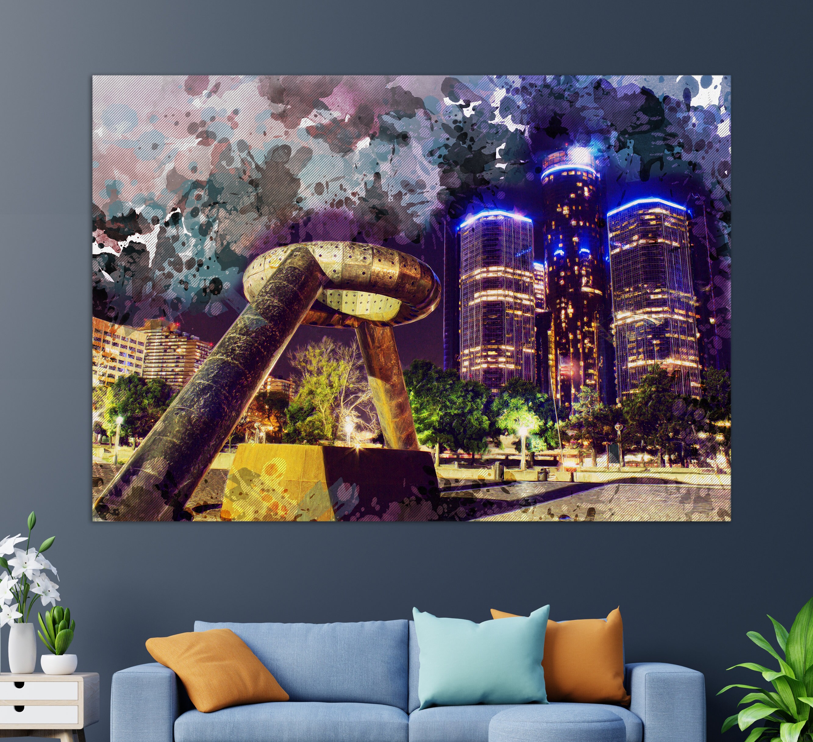 Abstract Detroit Canvas Print, Detroit Skyline, Detroit Painting ...