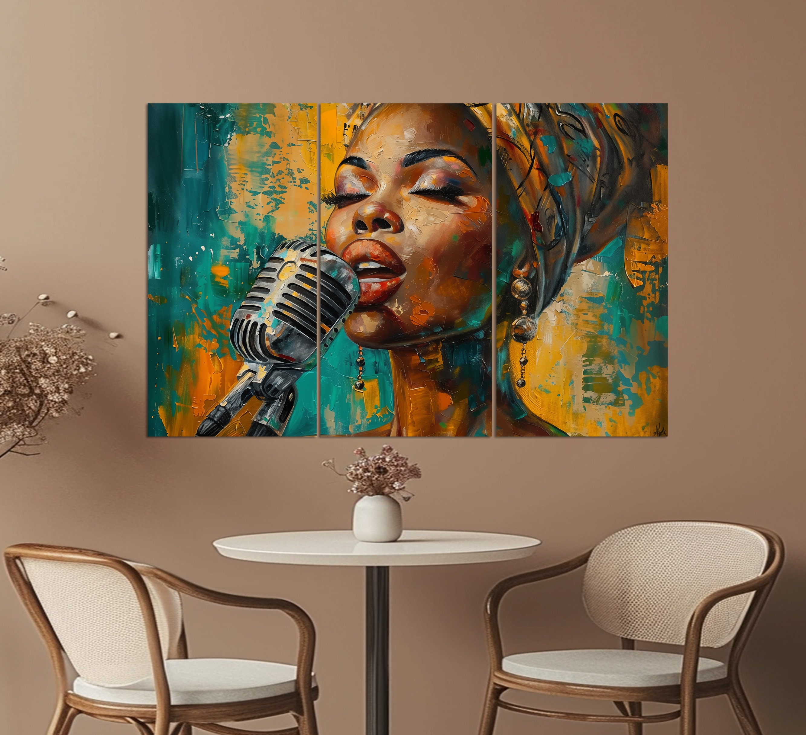 Beautiful African Jazz Singer Oil Painting Canvas Print, Black Woman ...