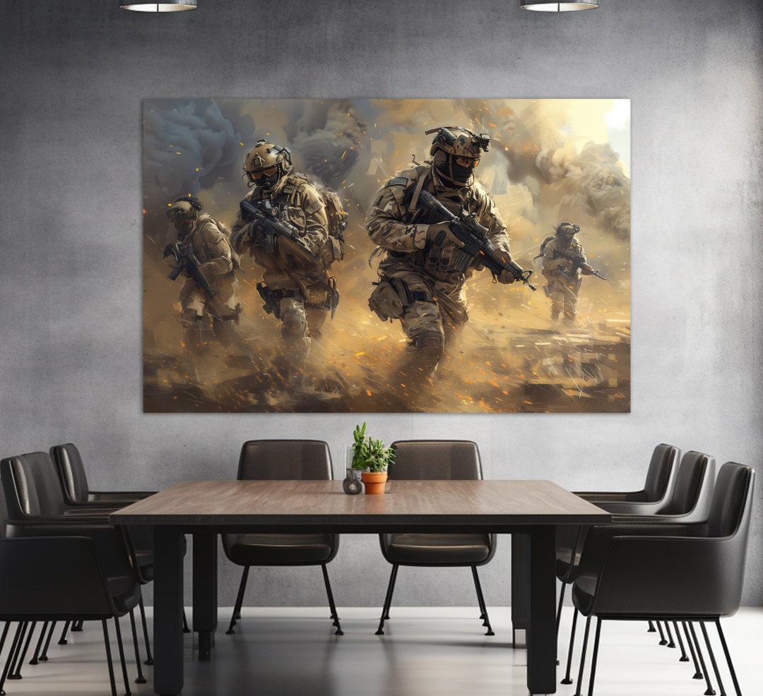 Military Wall Art, Abstract Soldiers Painting, Soldier Canvas Print ...
