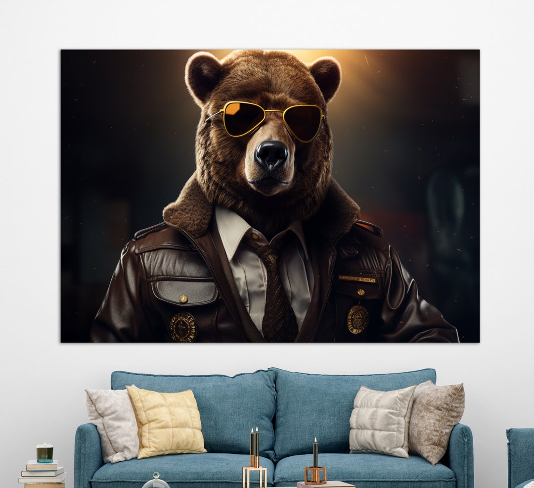 Abstract Police Wall Art, Bear Police Officer Canvas Print, Abstract ...