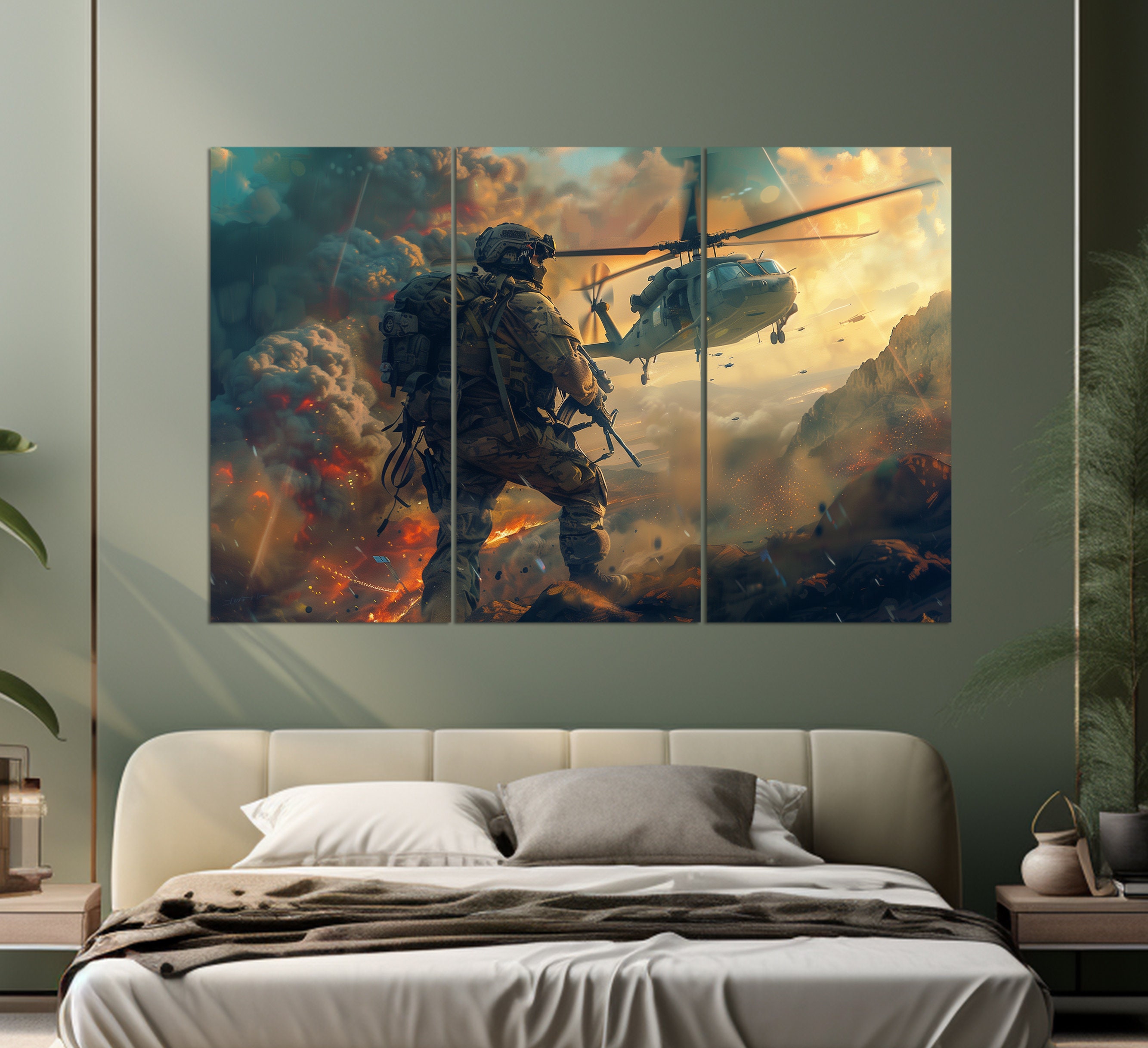 Warfare Wall Art, Military Canvas Wall Art, Abstract Soldier Painting ...