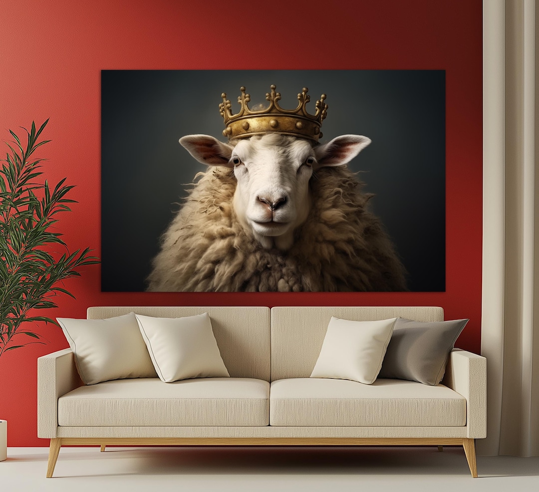 Sheep in Crown Canvas Print, Sheep King Painting, Funny Sheep Wall Art ...