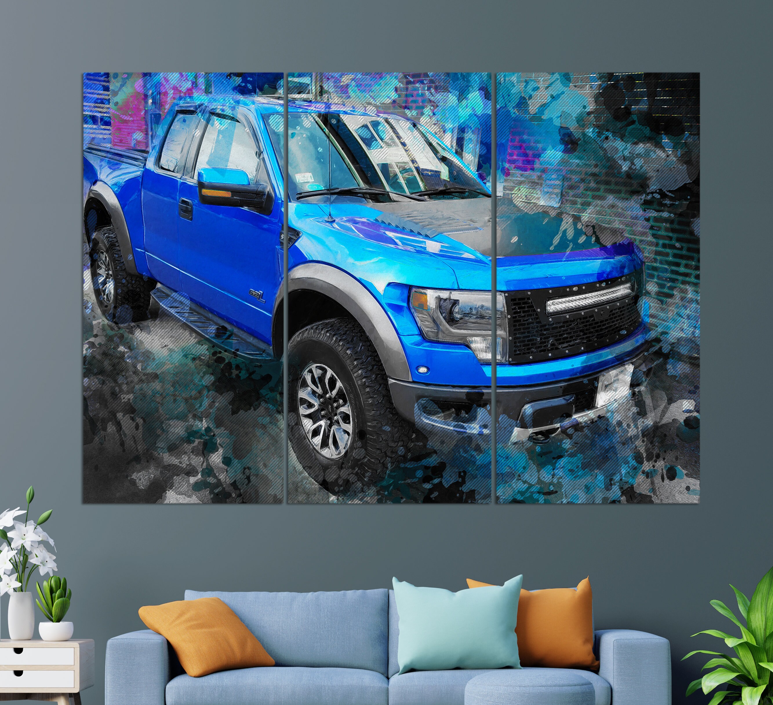 Ford Raptor Canvas Art, Abstract Ford Raptor Painting, Ford Wall Art ...