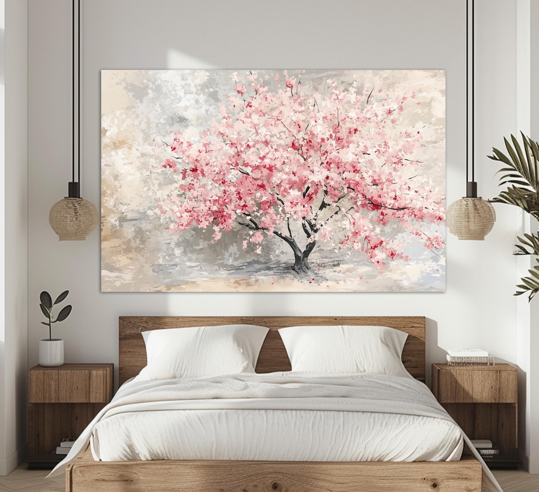 Sakura Tree Blossom Oil Painting Canvas PRINT, Pink Blossom Painting ...