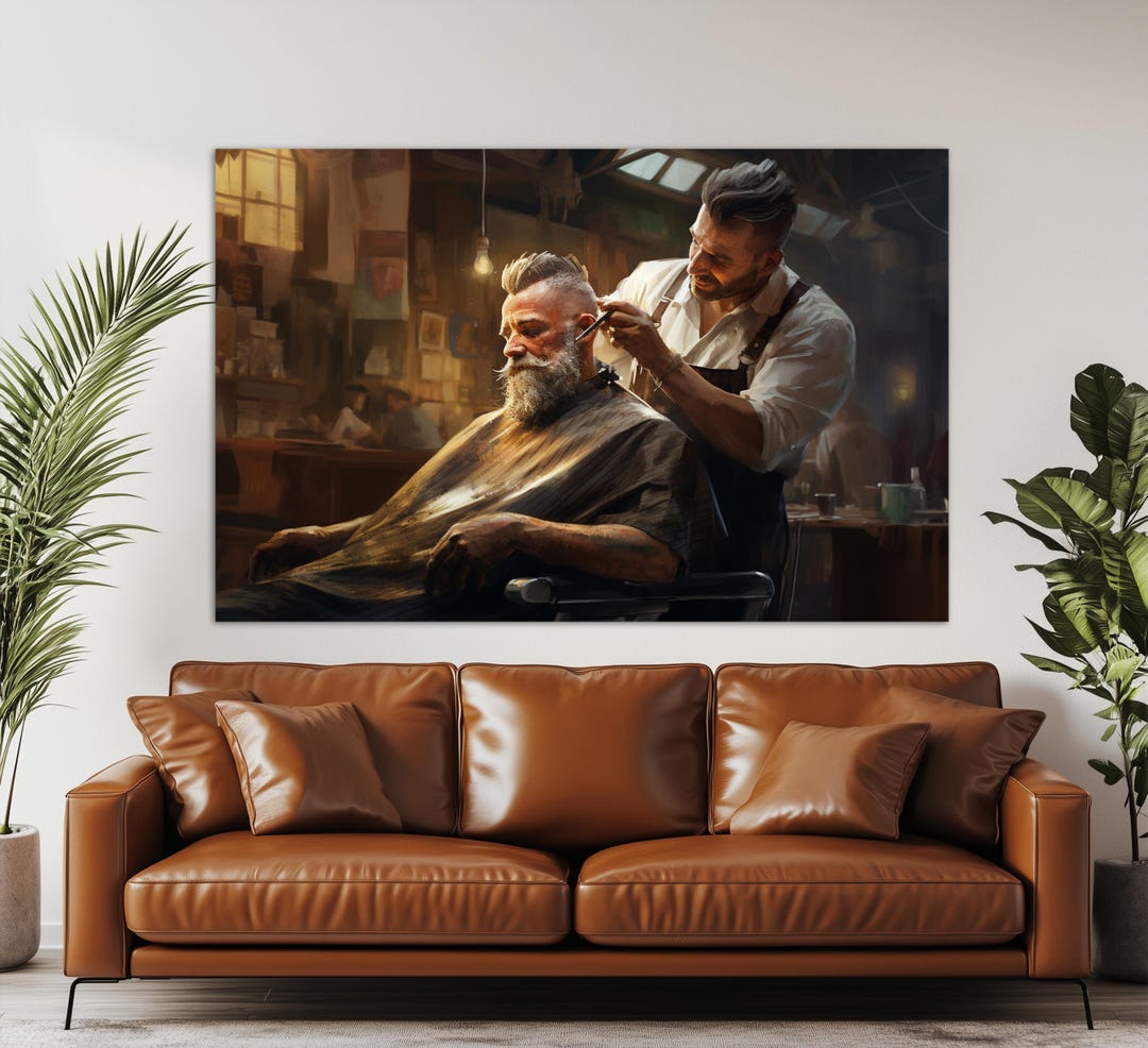 Retro Style Barbershop Painting, Vintage Barbershop Canvas Print ...