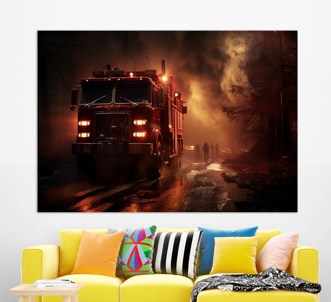 Firefighters Wall Art, Firefighter Gift, Fire Truck Canvas Print, Fire ...