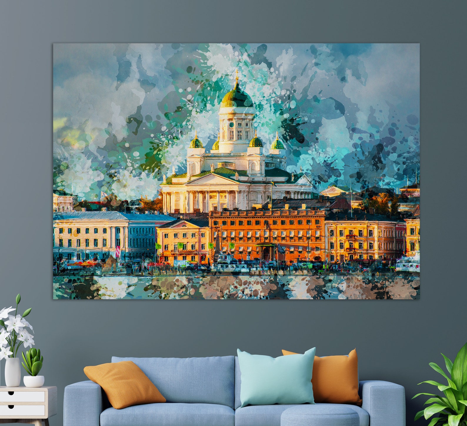 Helsinki Cathedral Canvas Print, Abstract Helsinki Painting, Helsinki ...