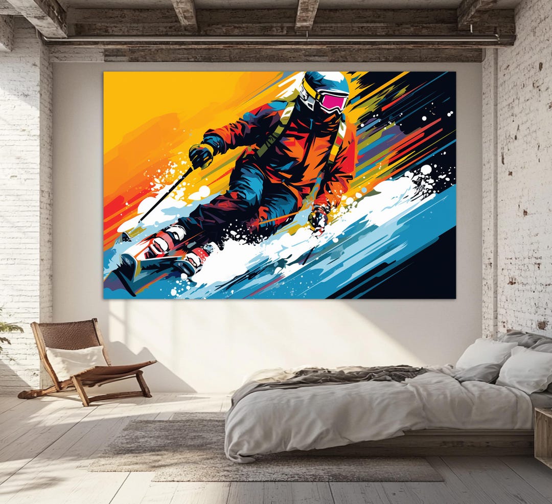Abstract Skier Pop Art Style Canvas Print, Skiing Wall Art, Skier ...