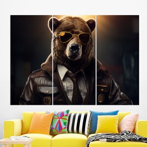 Abstract Police Wall Art, Bear Police Officer Canvas Print, Abstract ...