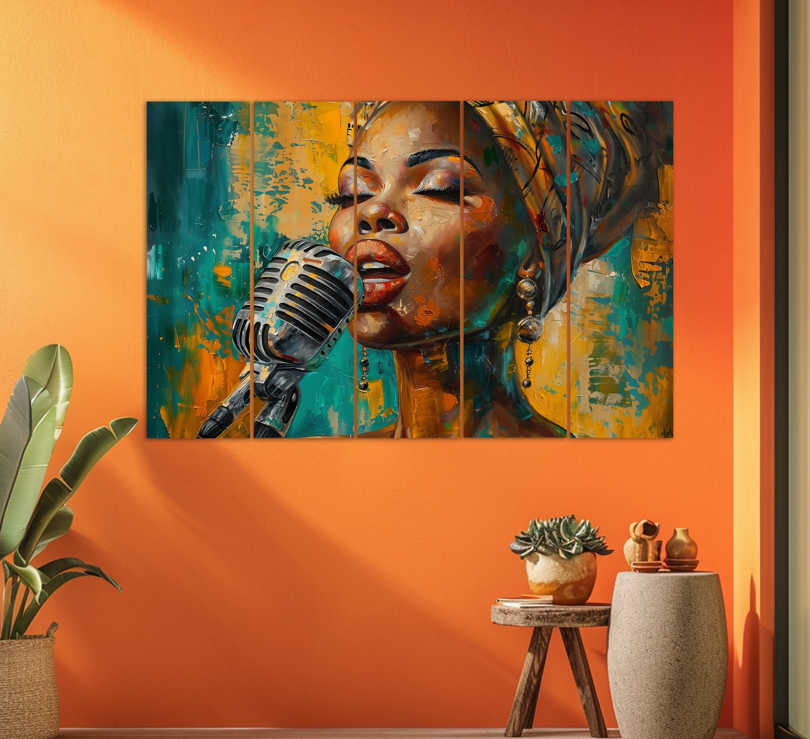 Beautiful African Jazz Singer Oil Painting Canvas Print, Black Woman ...