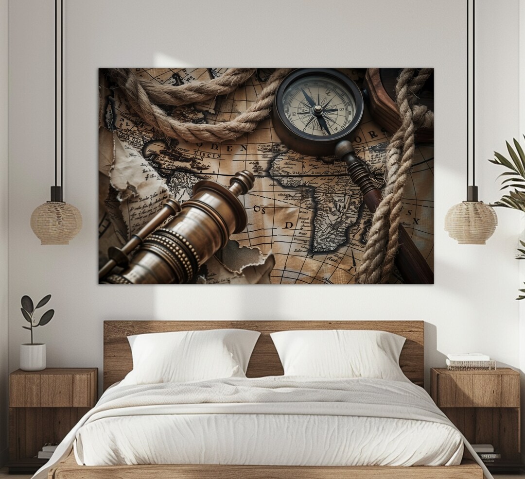 Vintage Nautical Wall Art, Nautical Canvas Print, Retro Map Painting ...
