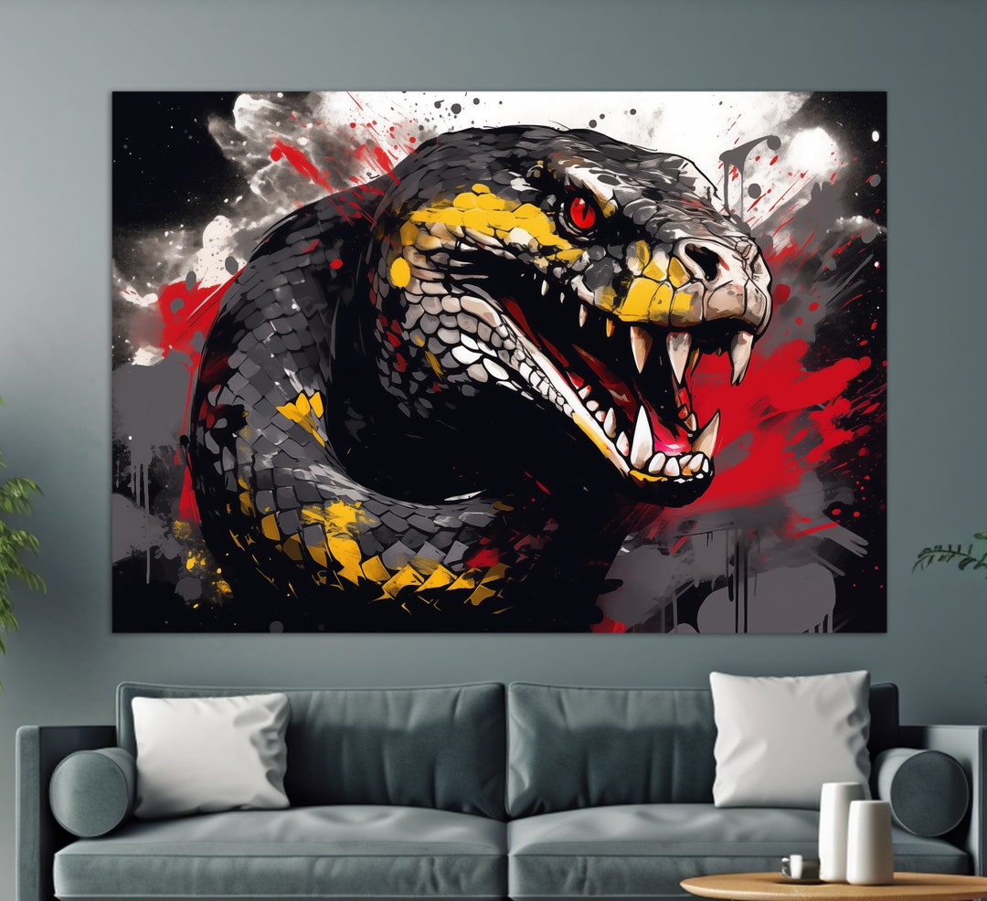 Angry Snake Pop Art Portrait Canvas Print, Snake Wall Art, Pop Art ...